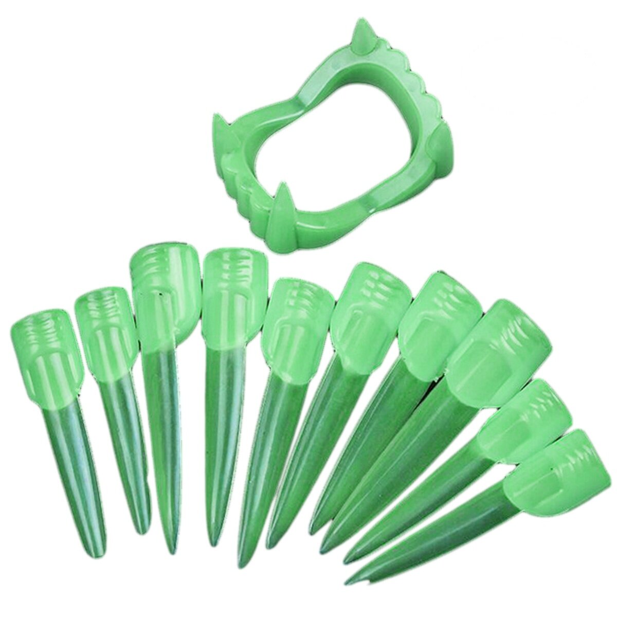 Halloween Party Cosplay Набор Светящихся Зубов И Ногтей Для Ведьм И Зомби В Темноте Light Green