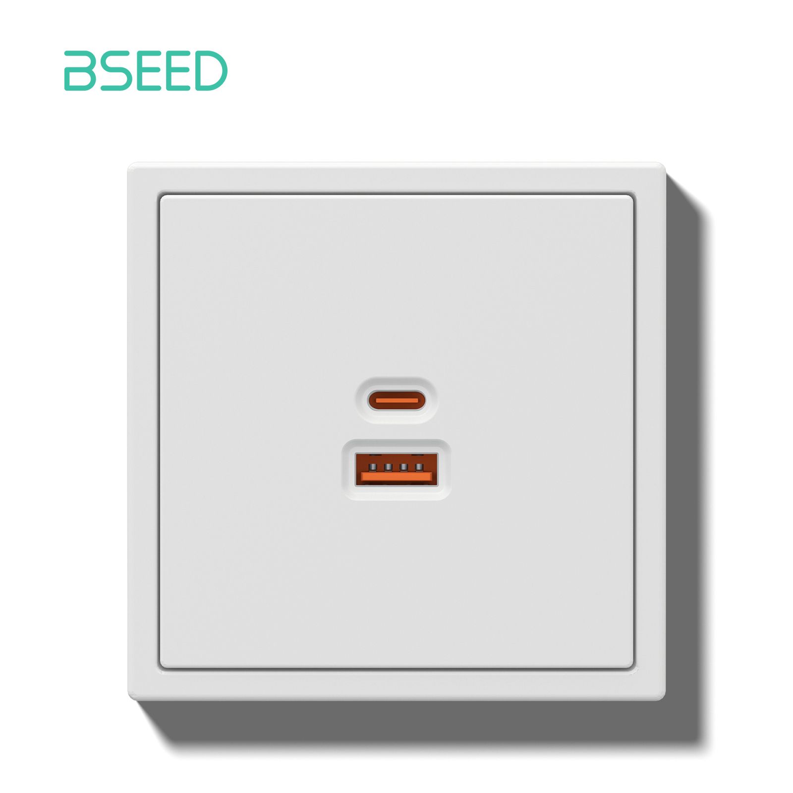 Сетевая розетка BSEED Grand E-series с USB 65W (Type-A + Type-C), пластиковая рамка, 80 мм белая