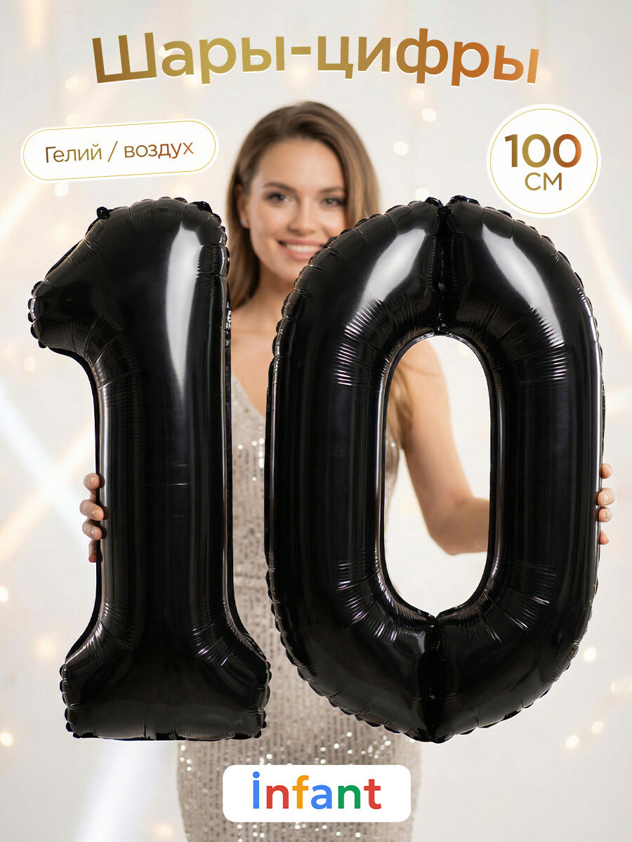 Фольгированный воздушный шар цифра 10 чёрная на ДР