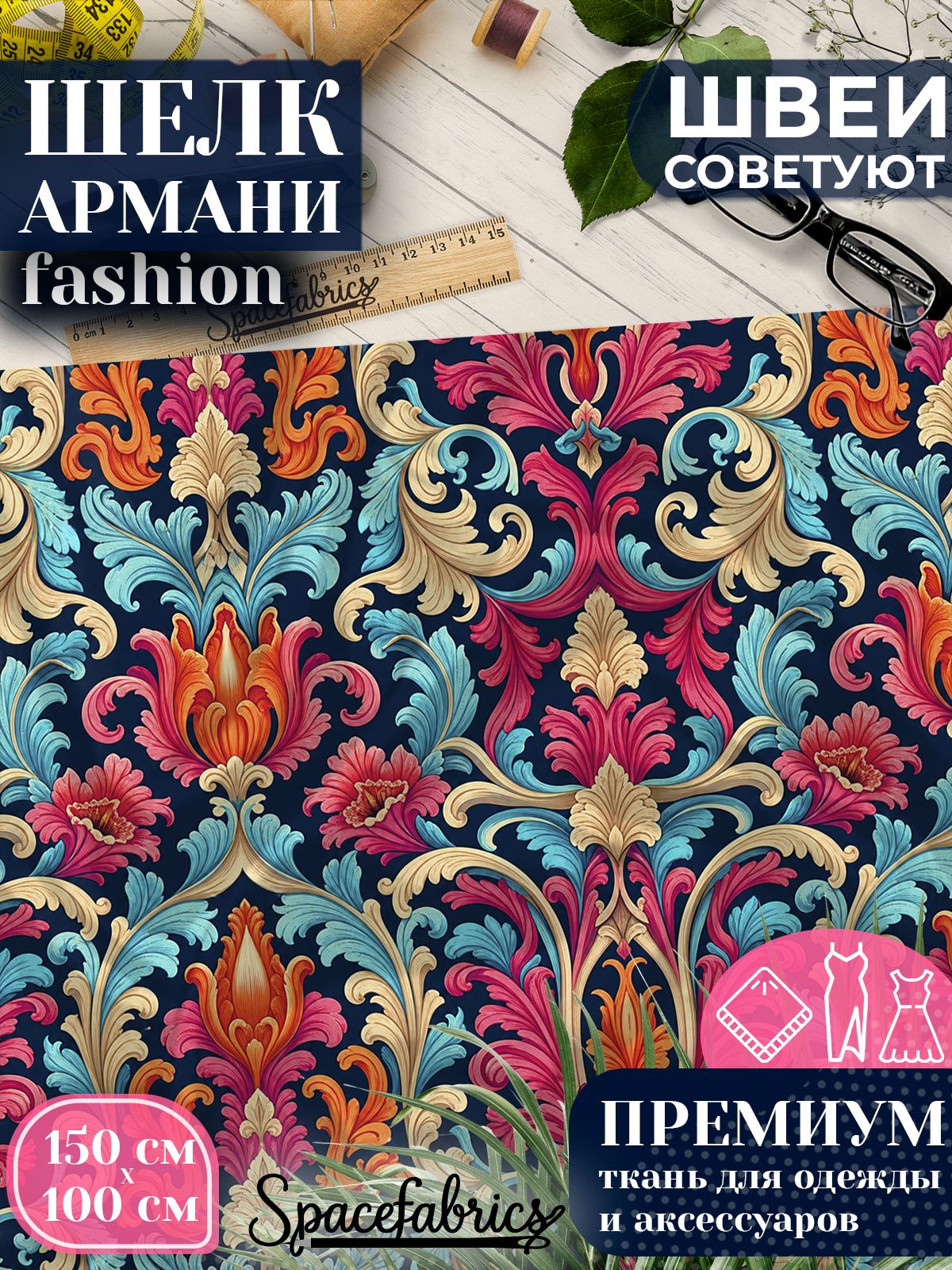 Ткань для шитья шелк Армани, искусственный атлас шелк для костюмов, платьев, юбок с принтом Барокко