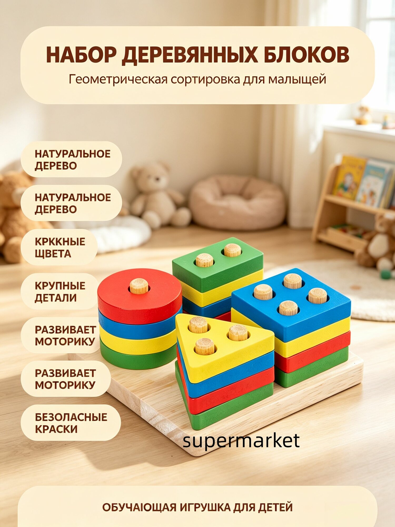 Сортер для малышей, цилиндры монтессори, деревянные развивающие игрушки, развивающие игрушки от 1 года