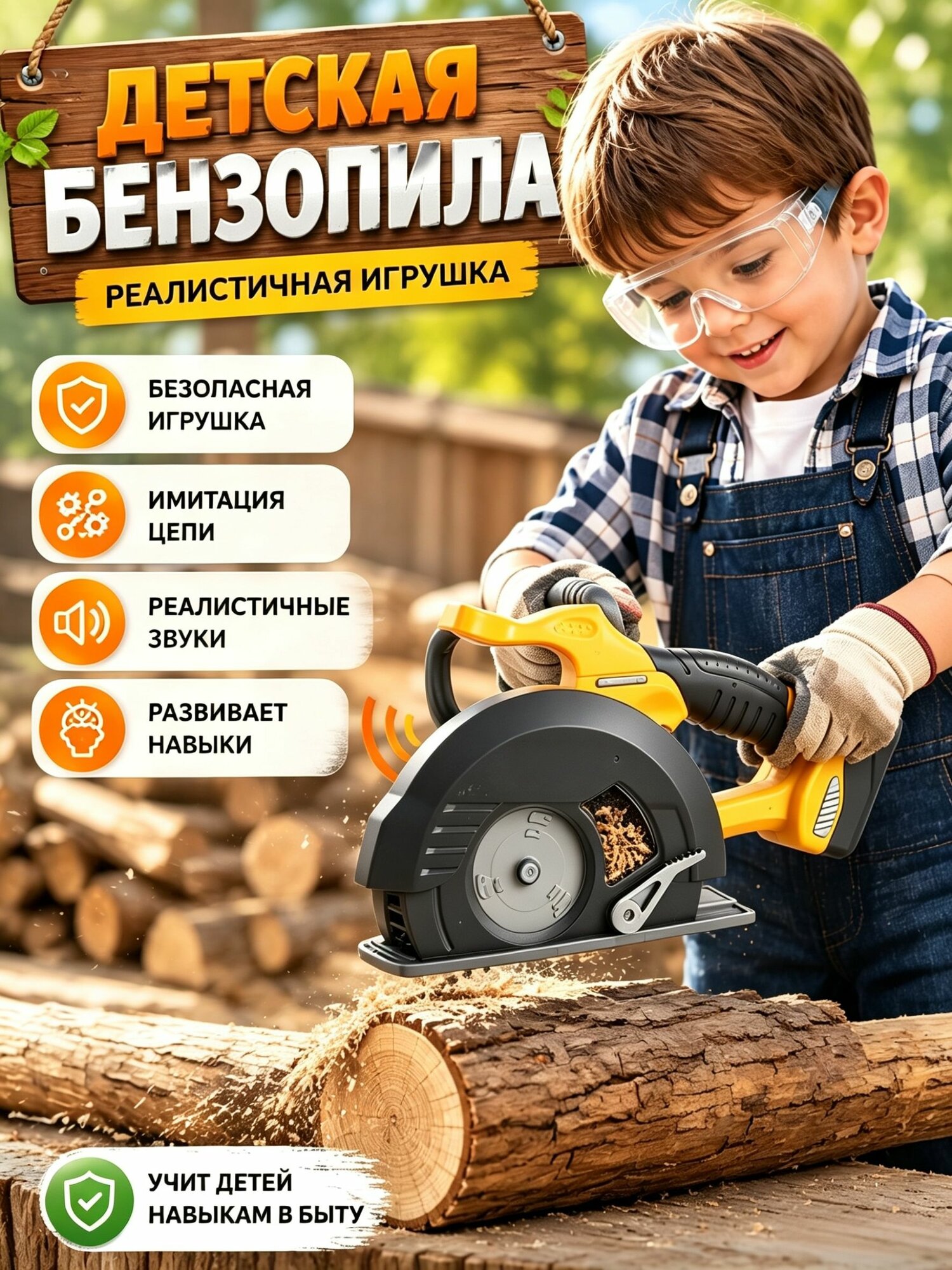 Бензопила детская ChaoriMall, ролевая игра строитель, ABS, горчичная