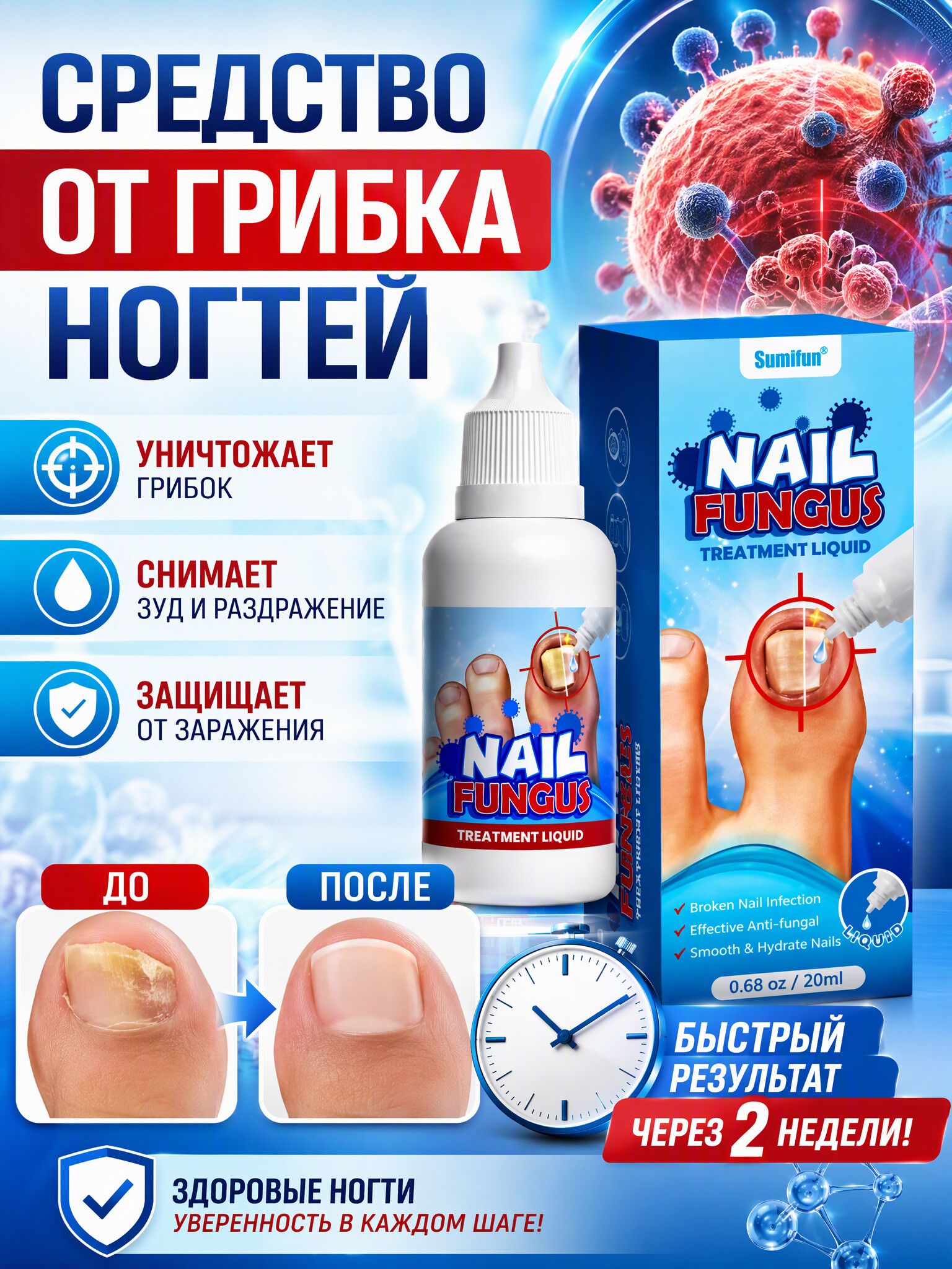 Капли от грибка ногтей на ногах / Эффективное средство для ухода и восстановления / Мазь от грибка ногтей / Капли 20мл