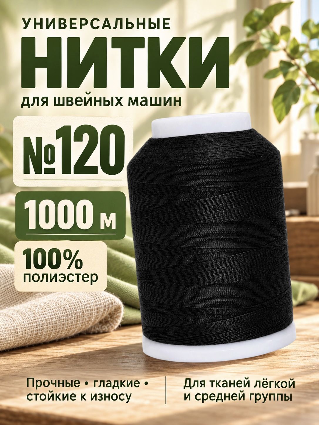 Универсальные нитки №120 черные