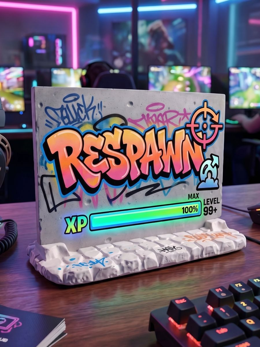 Табличка "Respawn", декор для компьютерного клуба