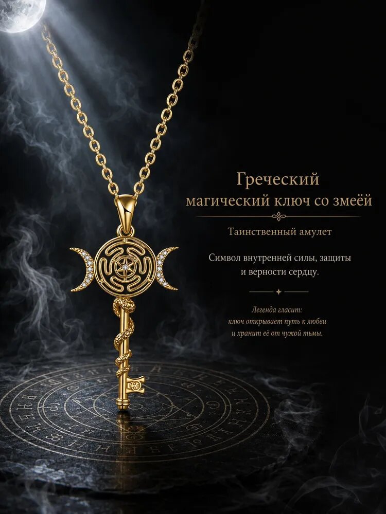 Талисман Оберег/Ожерелье с волшебным ключом, обмотанным греческим змеевиком