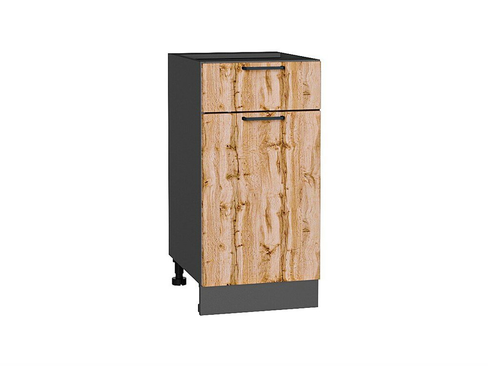 VVT Шкаф нижний с 1-ой дверцей и ящиком Флэт Graphite, Wotan Oak 2S, 400 В*Ш*Г 816*400*478, фасад ЛДСП Wotan Oak 2S, корпус Graphite Wotan Oak 2S