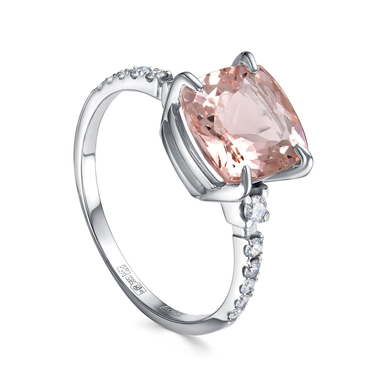 Кольцо тонкое JEWELIN, белое золото, 585 проба, бриллиант, морганит