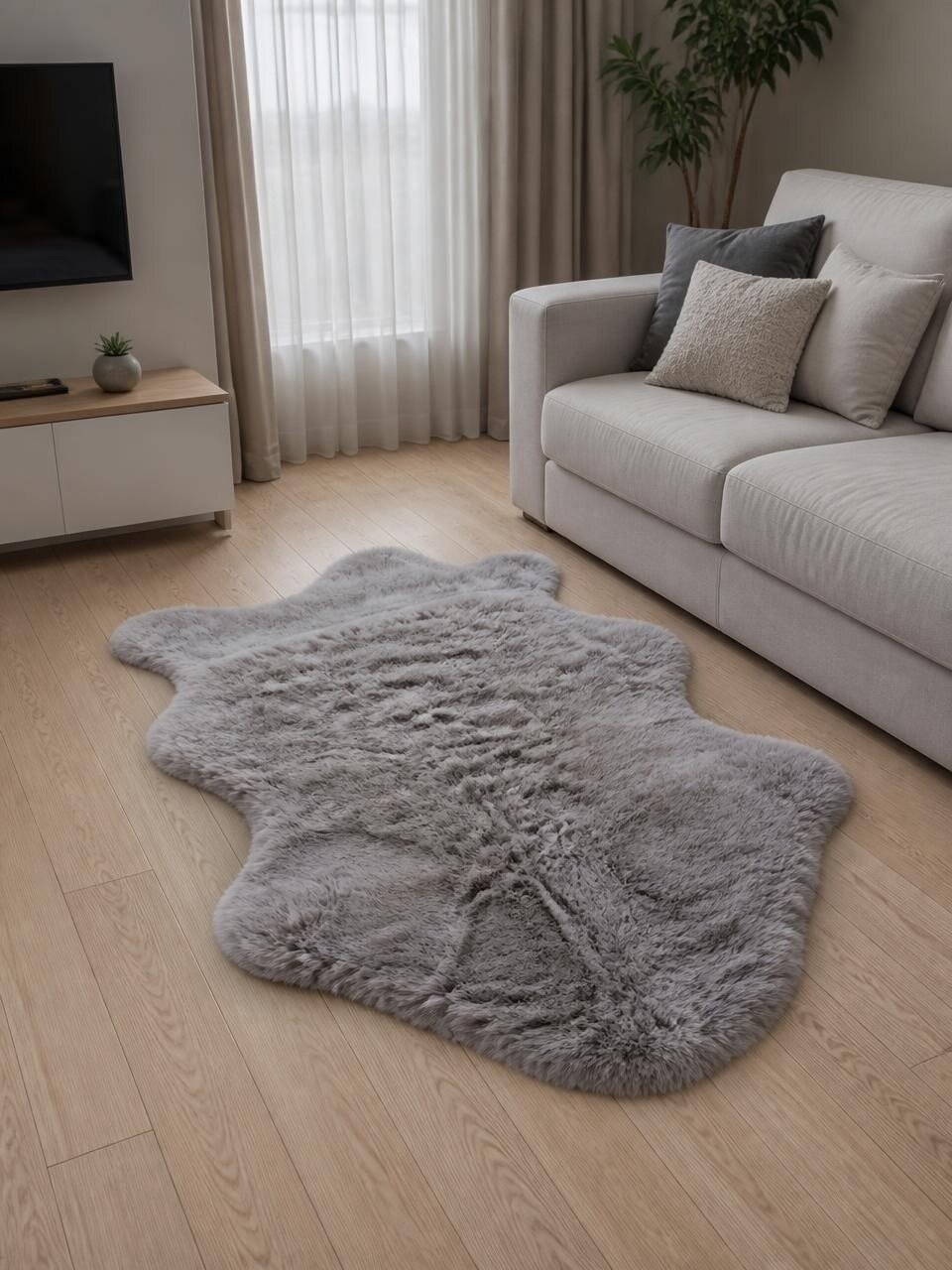 Raschel carpet Ковер 0.6x1м шкура турецкий ворс 35мм Krolik шкура 1000A T9082_GREY