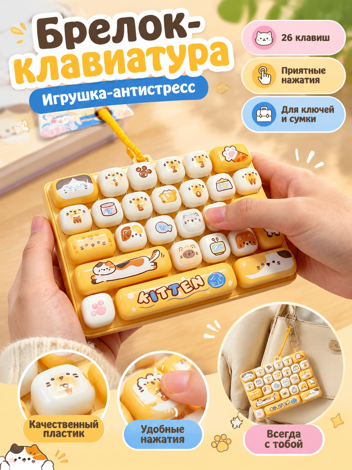Игрушка-антистресс брелок Брелок-клавиатура 26 клавиш для ключей и сумки
