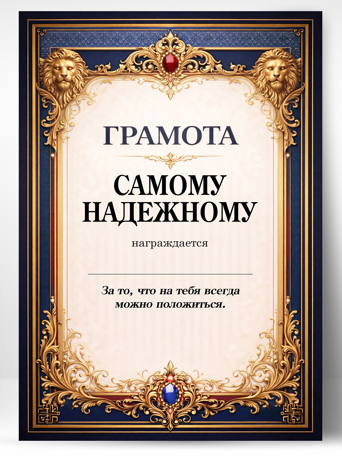 Грамота диплом в подарок - Самому надежному