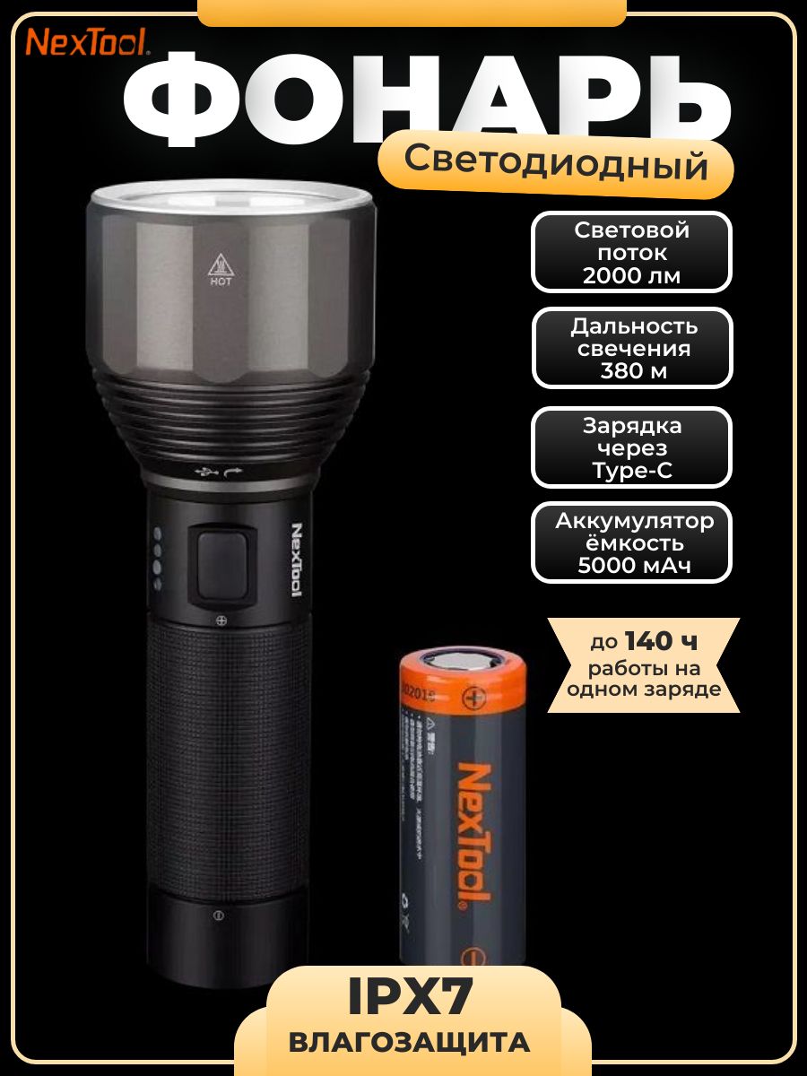 Светодиодный фонарь Nextool Outdoor Flashlight (NE0126), черный