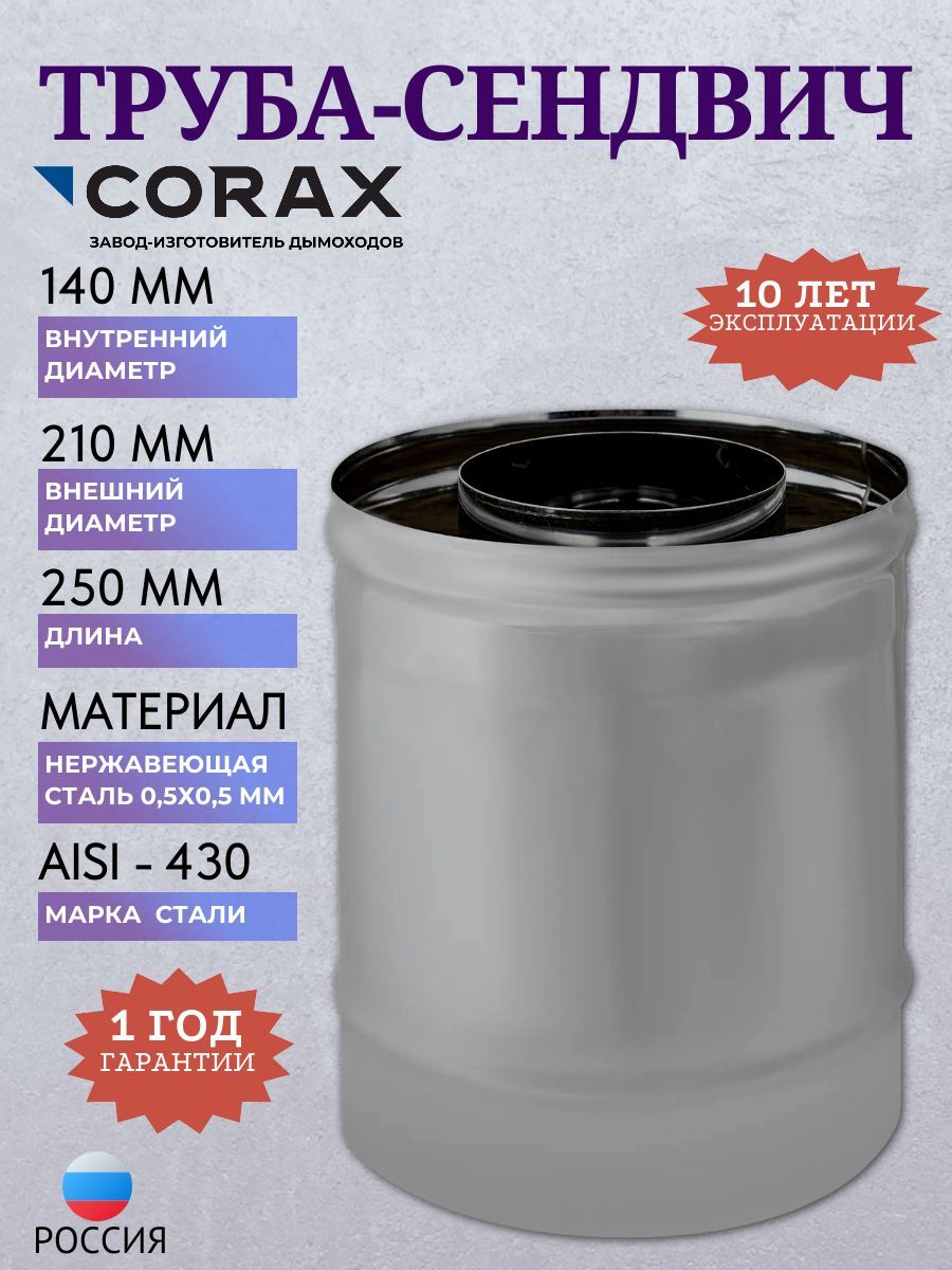 Труба-сэндвич Ф 140х210 L 0,25м (430/0,5х0,5)