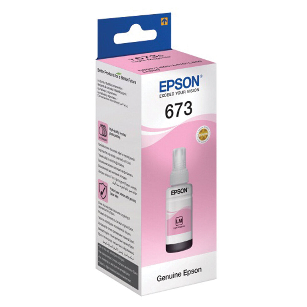 Чернила EPSON 673 (T6736) для СНПЧ Epson L800/L805/L810/L850/L1800, светло-пурпурные, оригинальные, C13T67364A/698