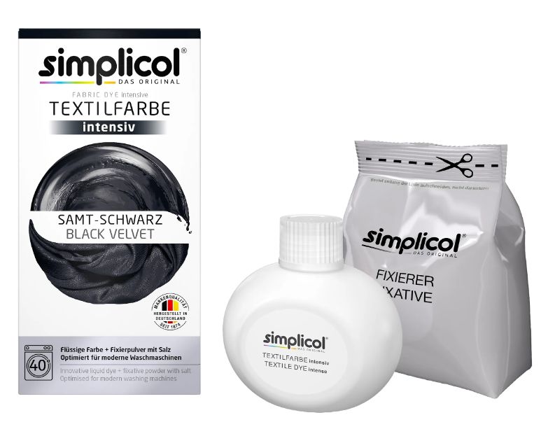Краска черная для одежды, тканей, текстиля, джинсов Simplicol INTENSIV, (краска 150 мл, фиксатор 400 г)