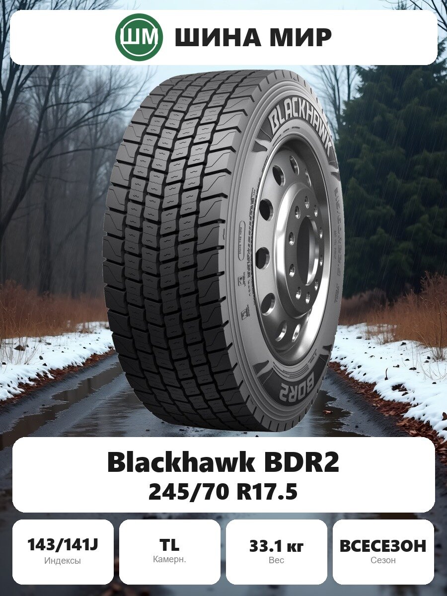 Грузовая шина Blackhawk (Sailun Group Co, LTD) BDR2 245/70 R17.5 143/141J Всесезонная Нешипованная