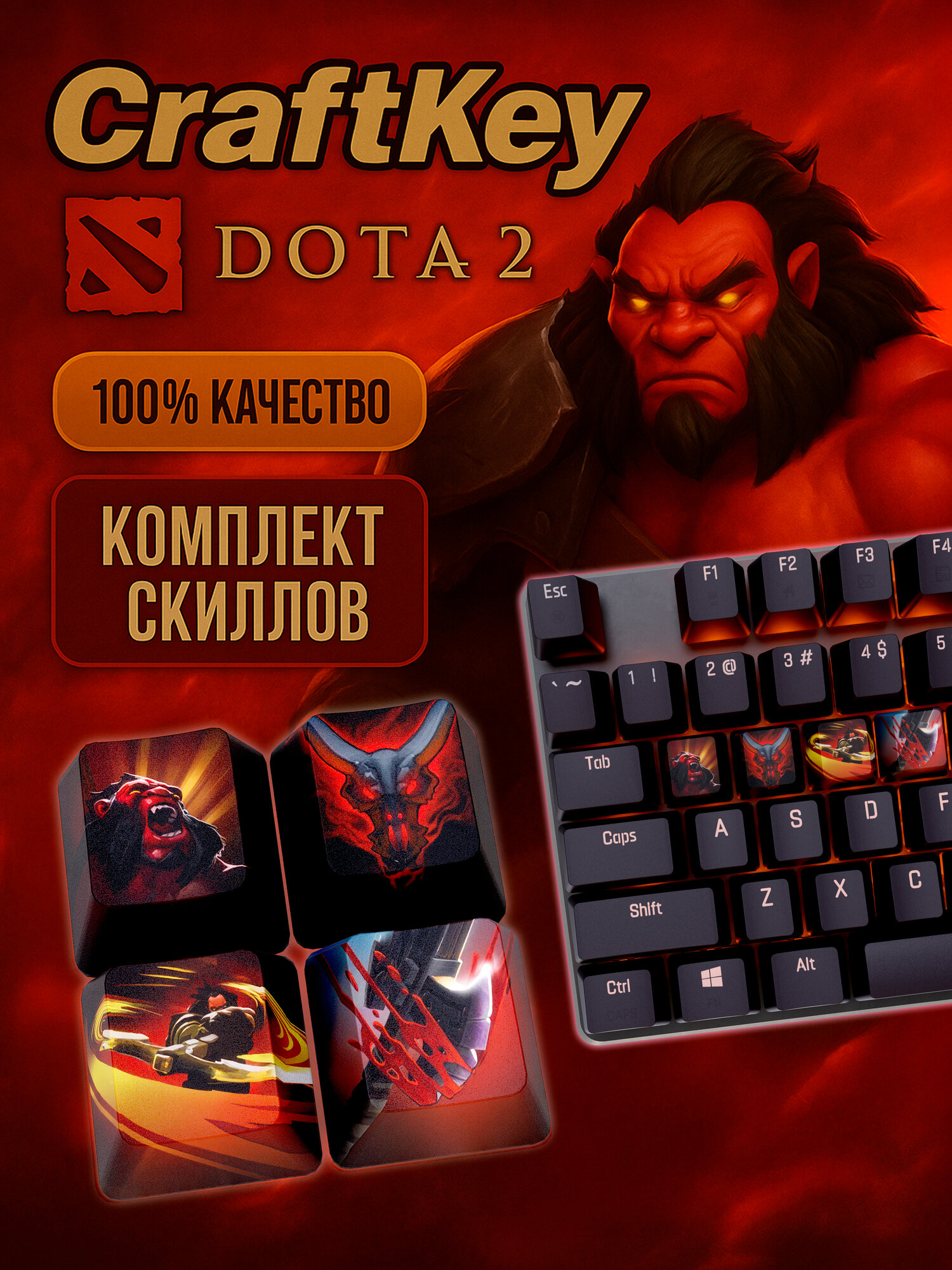 Кейкапы для механической клавиатуры "Акс" Дота 2 / "Axe" Dota 2 / 4 скилла