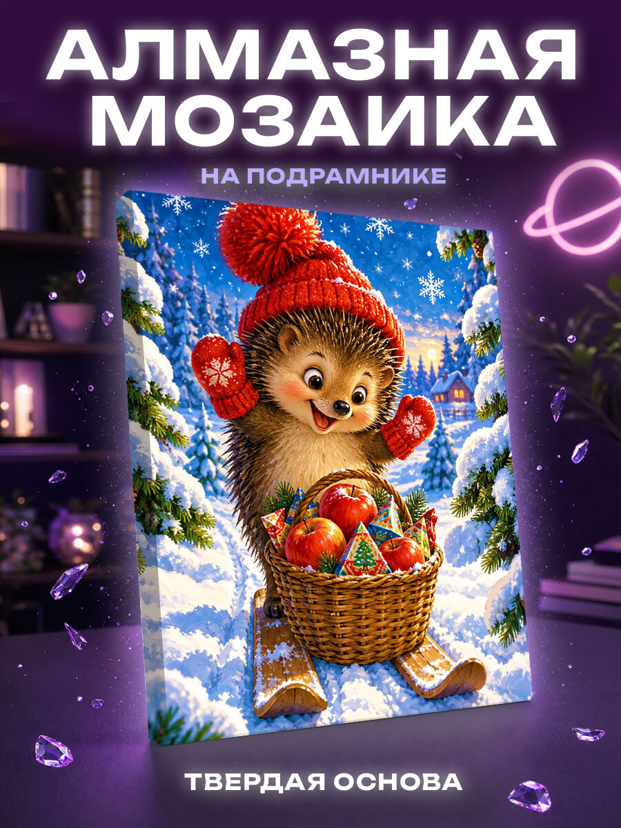 Алмазная мозаика Новогодние гостинцы для ёжика