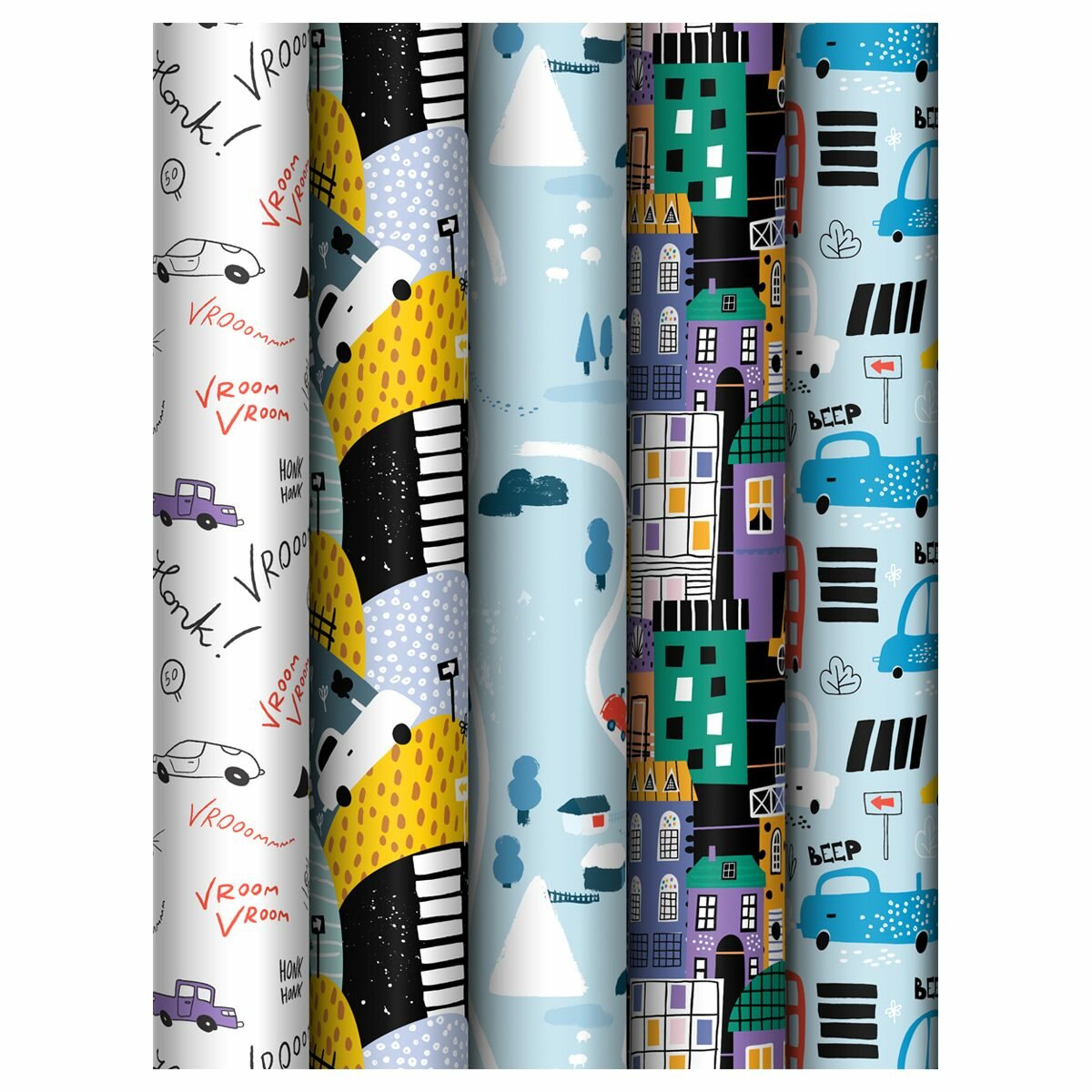 Бумага упаковочная глянцевая 70x100см, MESHU "Cars", 80 г/м2, 5 дизайнов (MS_62806)