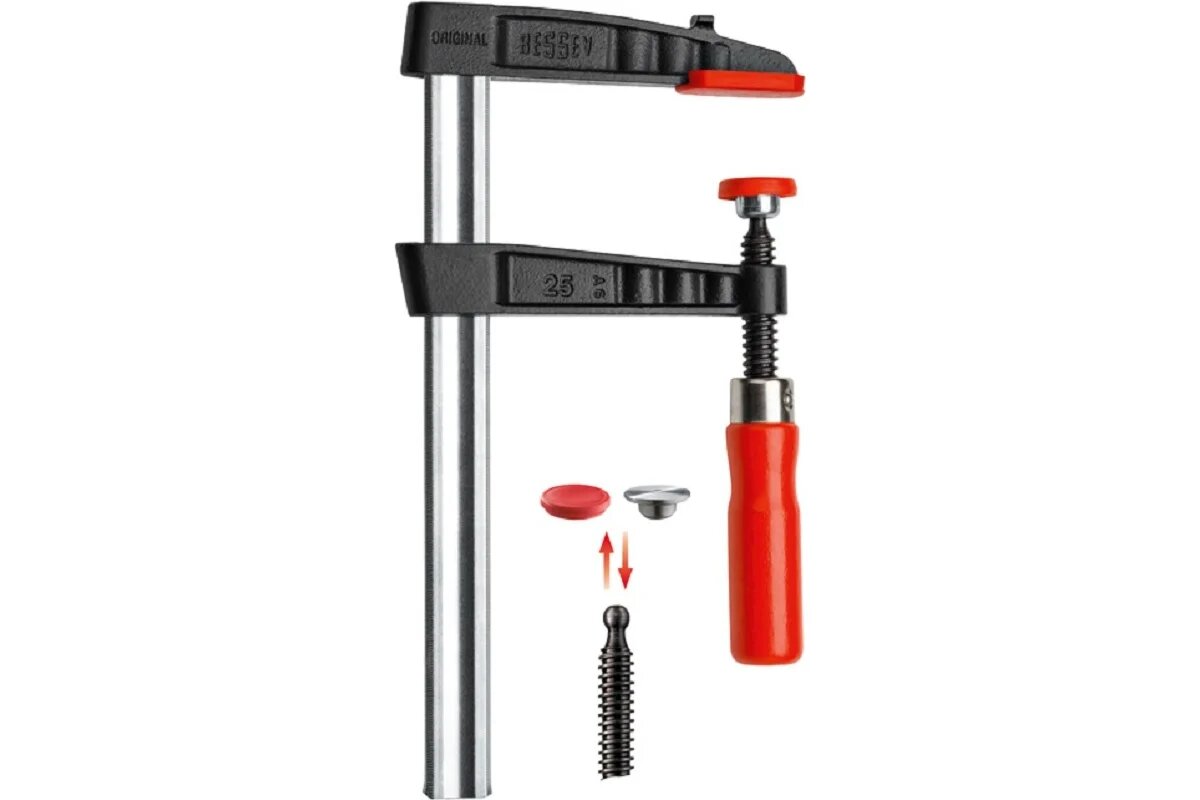 Струбцина BESSEY из ковкого чугуна 600/175, усилие 6 кН, с деревянной рукояткой BE-TG60S17