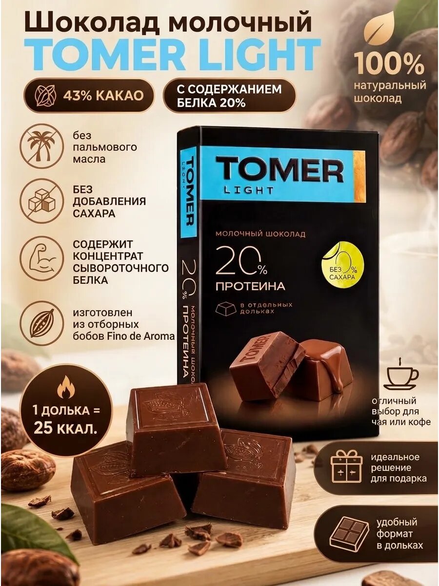 Молочный шоколад 20% протеина, б/сахара,2х70гр
