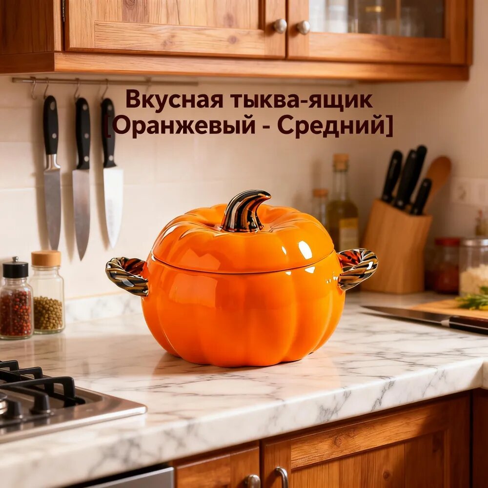 Креманка супница тыква керамика с крышкой, оранжевый, 800 мл, 2 шт