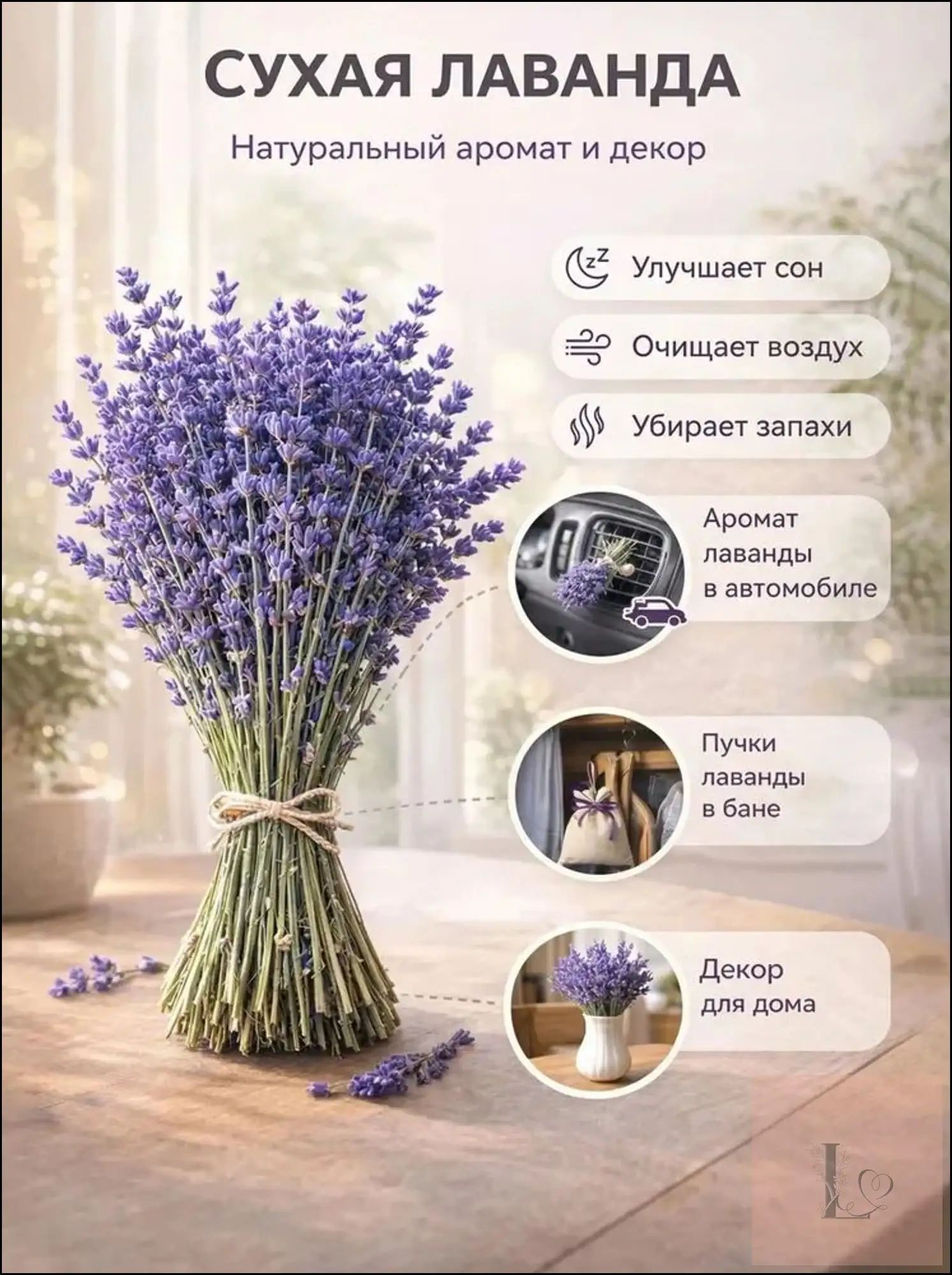 Сухоцветы Лаванда 33 см 1 шт фиолетовый