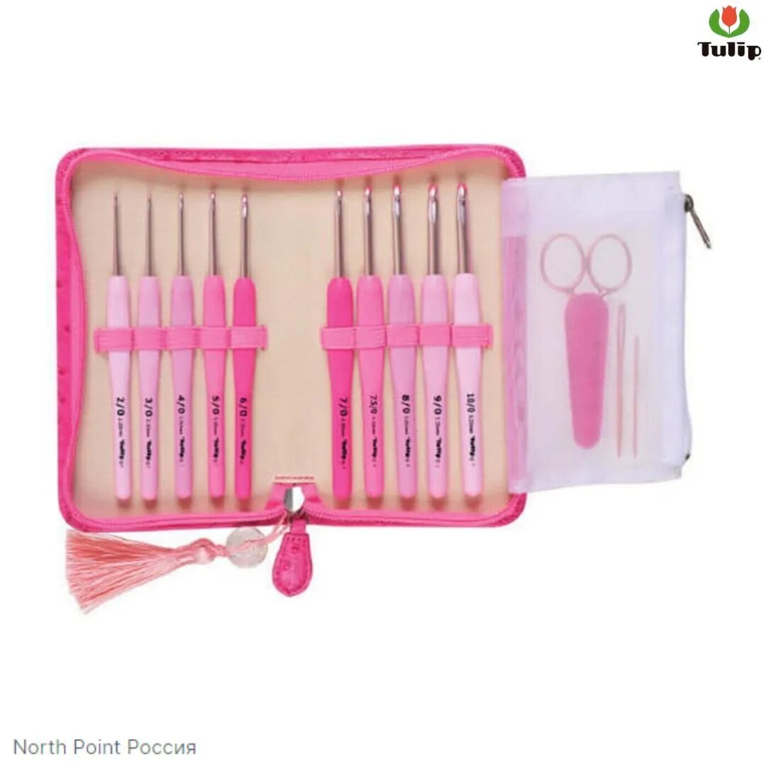 Набор крючков для вязания Tulip Etimo Rose Pink из 10 предметов в розовом футляре