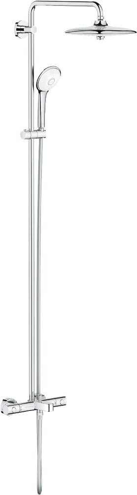 Душевая стойка Grohe Euphoria System 260 27475002 со смесителем, термостатическим, хром, глянцевая, душевая система с тропическим душем, с изливом, с лейкой, латунная
