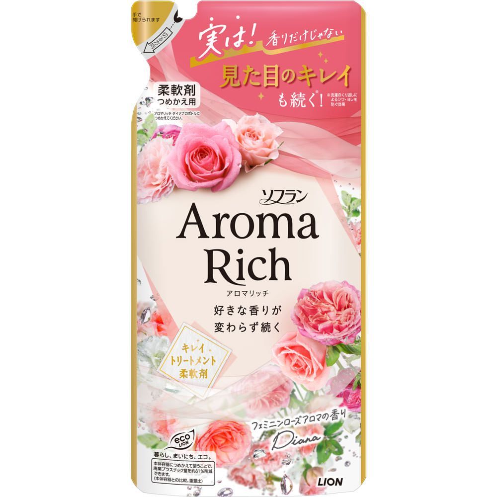 LION Японский кондиционер для белья Aroma Rich Diana 380 мл, мягкая упаковка