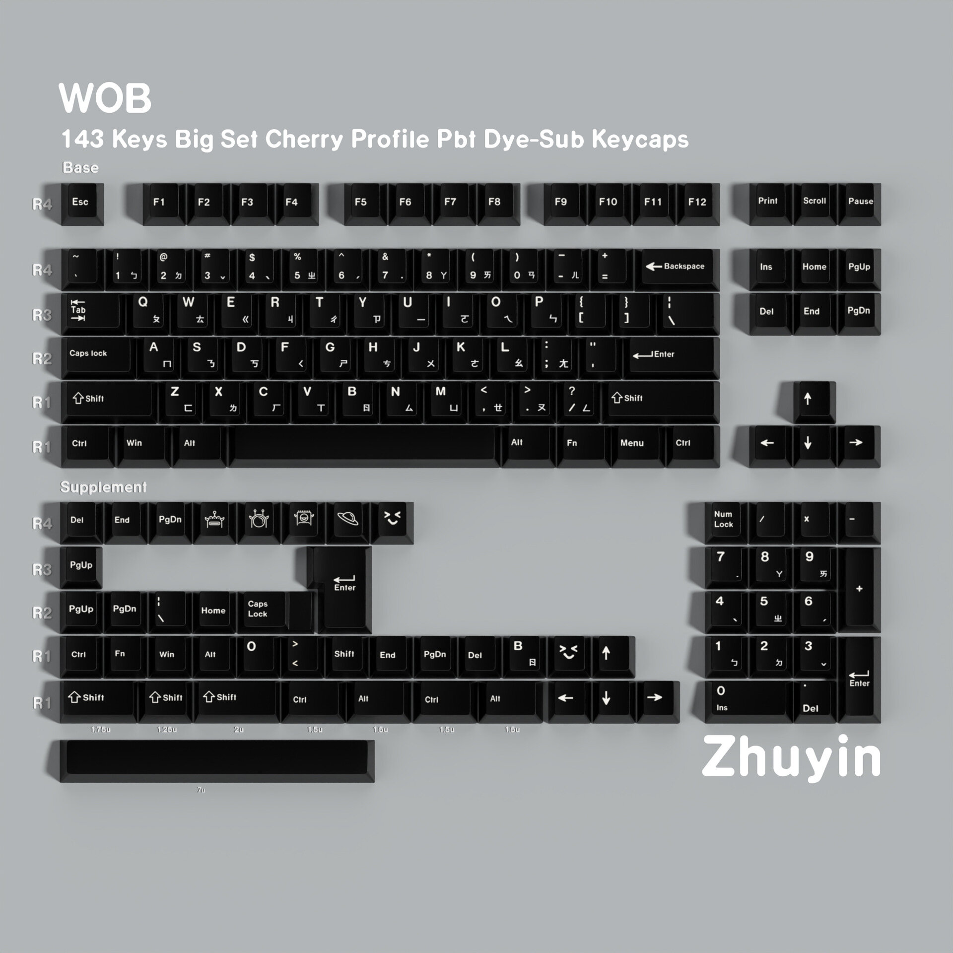 104 Клавиши PBT WOB 5-Сторонняя Сублимация Клавиши GMK Стиль Механическая Клавиатура Чжуйинь Bopomofo