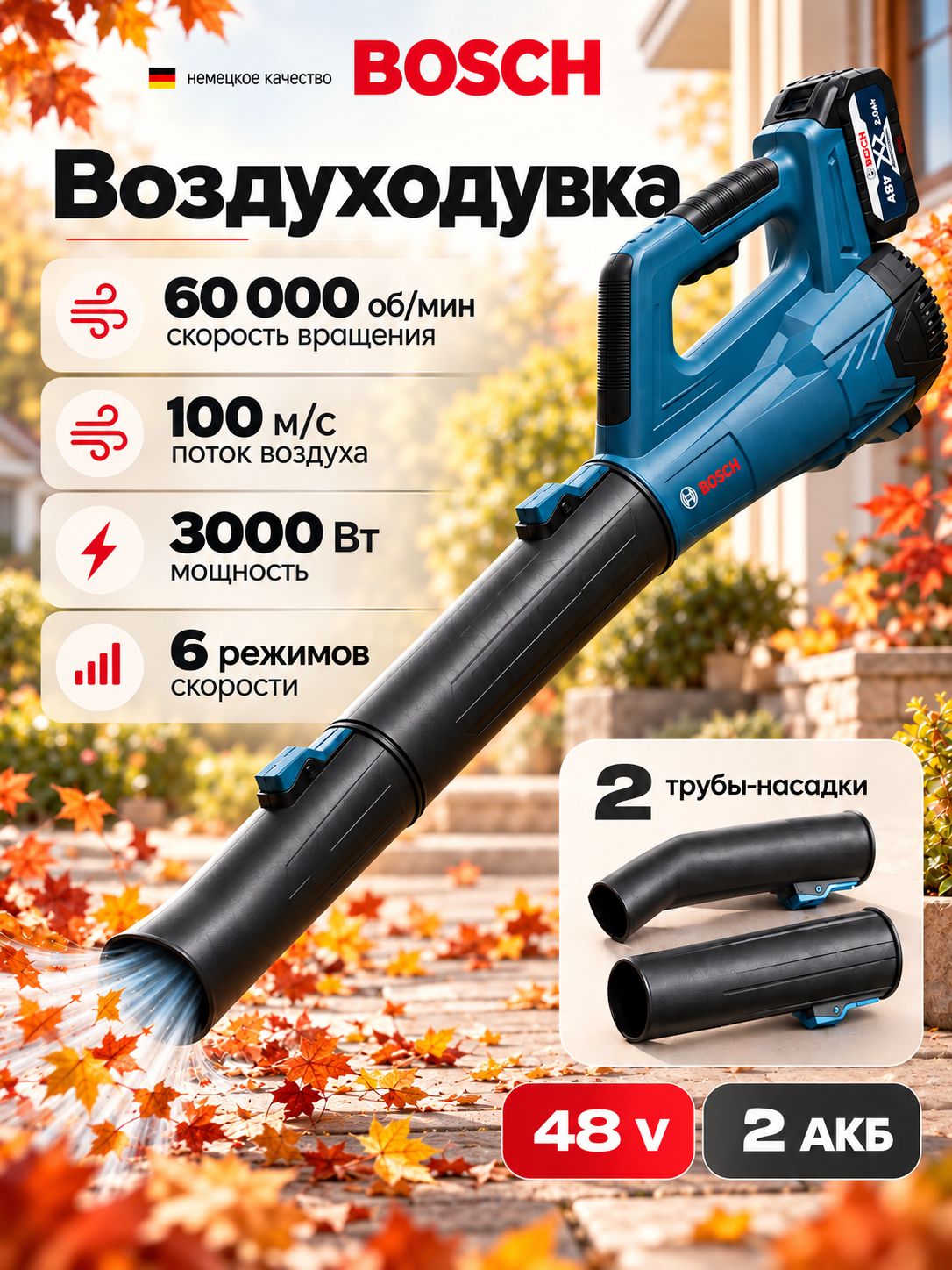 Аккумуляторная воздуходувка мощная садовая для листвы