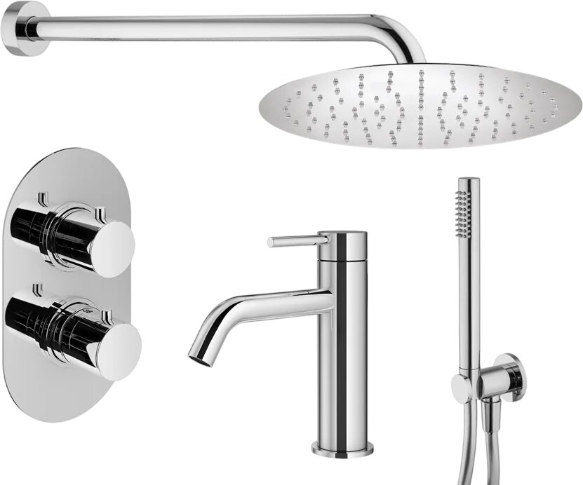 Комплект для ванной Plumberia Selection Ixo KITXOT18CR53 5 в 1, встраиваемый, с внутренней частью в комплекте, с термостатом, со смесителем, с тропическим душе
