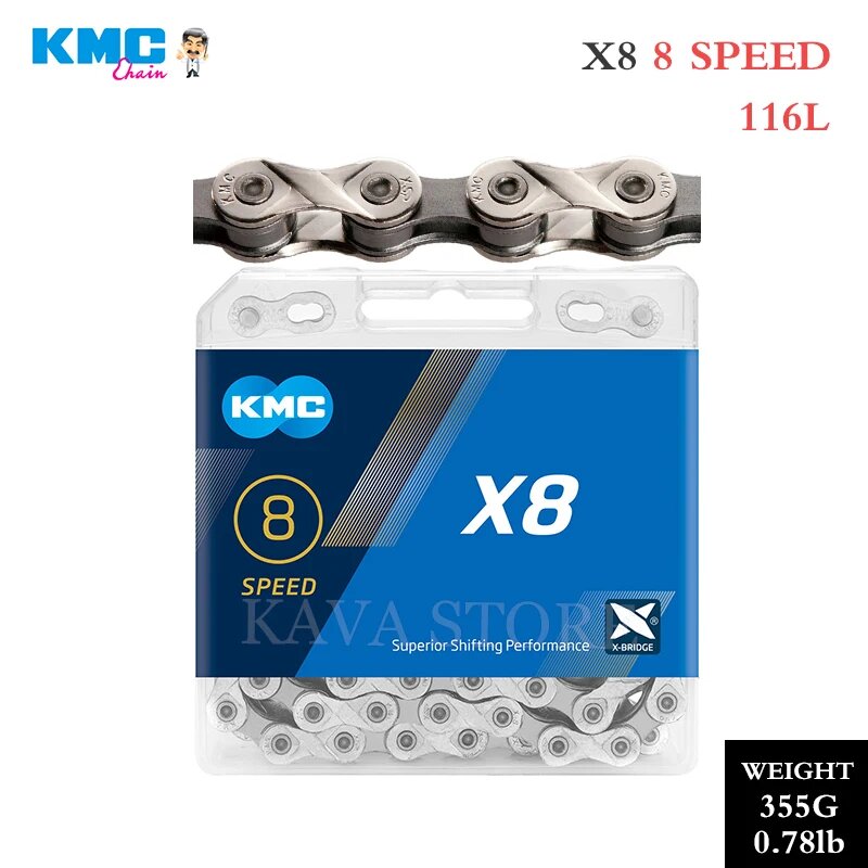 Цепь велосипедная KMC X8 8-скоростей, 116L, белая