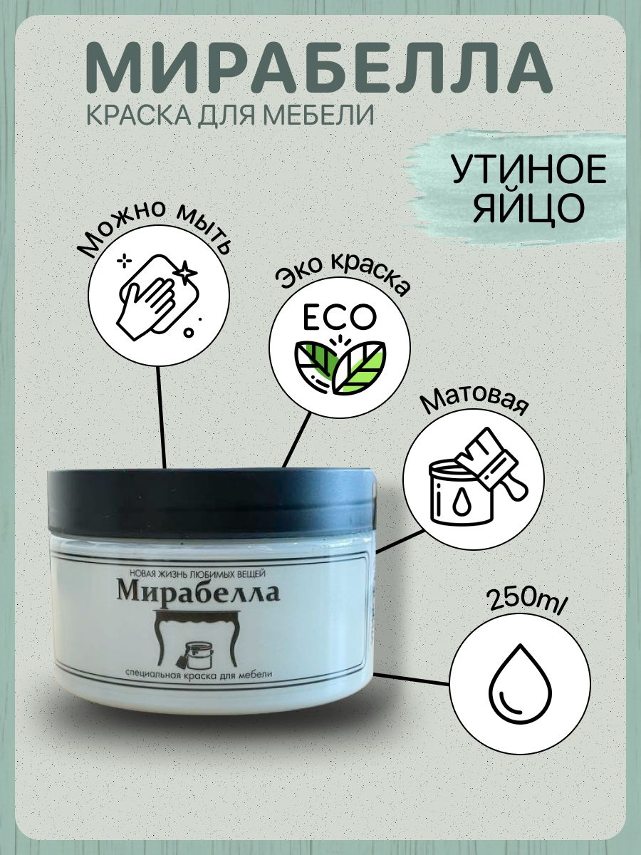 Специальная краска для перекраски мебели Мирабелла Матовая, Утиное яйцо, 250 мл, быстросохнущая, на водной основе, без запаха, матовое покрытие, припыленно зелено-голубой