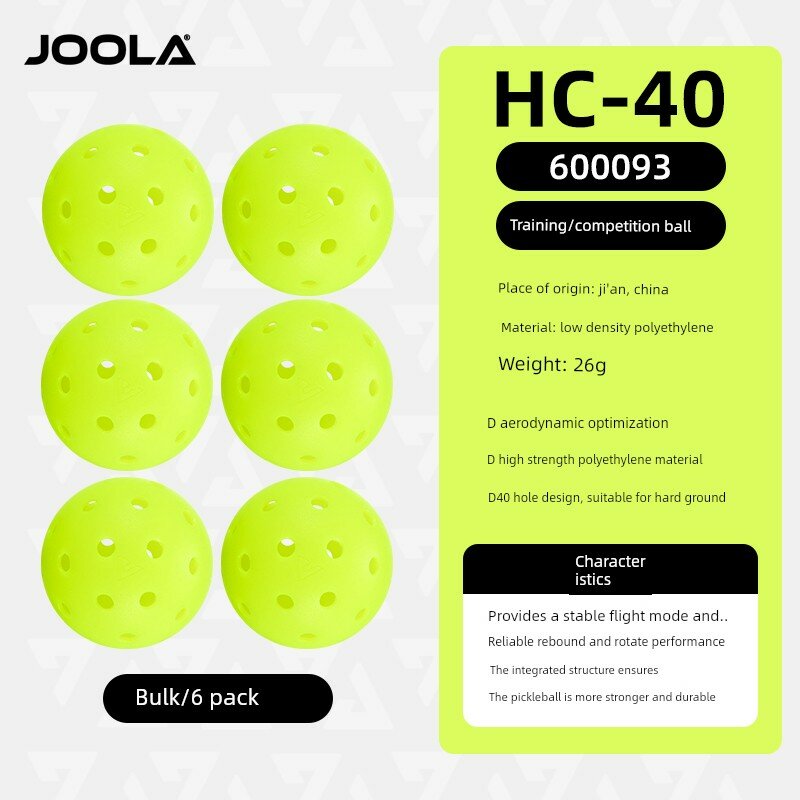 JOOLA 40-Дырочный Пиклбол для Тренировок и Соревнований, Флуоресцентно-Зеленый, 6 Шаров для Внутри и Наружного