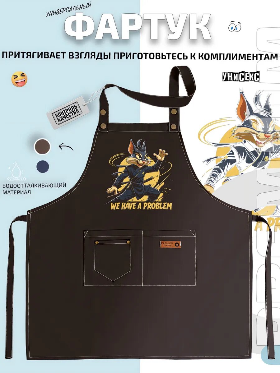 Фартук Багс Банни Bugs Bunny мультфильм ниндзя воин кухонный с принтом универсальный