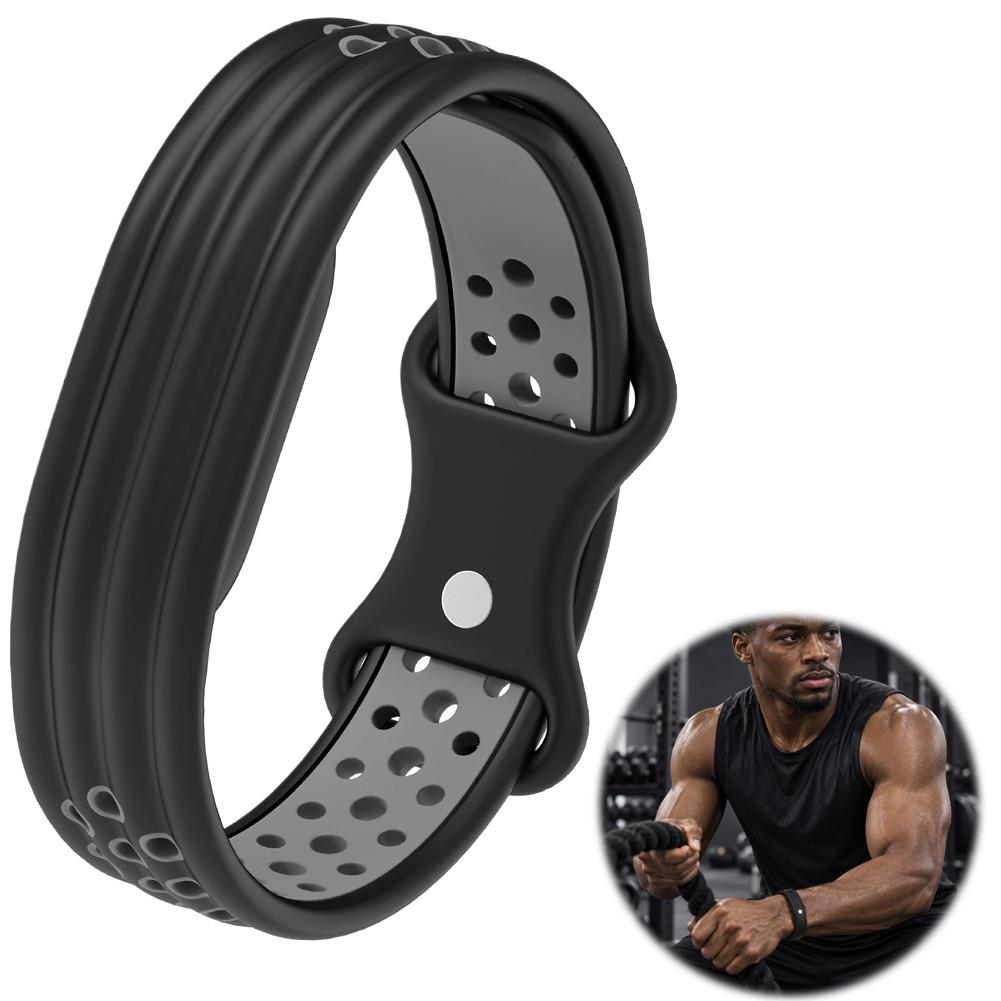 Ремешок силиконовый для смарт-часов Google Fitbit Air, темно-серый с черным, с перфорацией