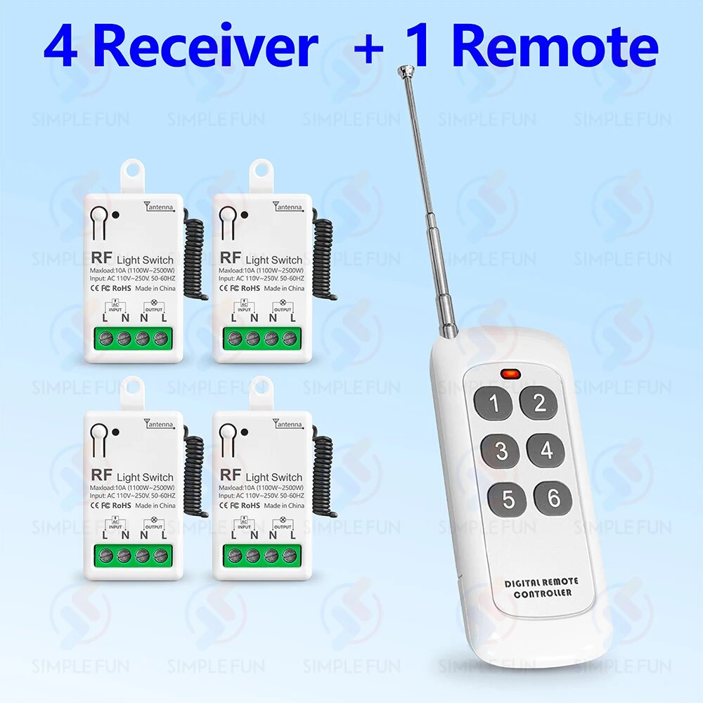 RF Light Switch 4 Receiver + 1 Remote, Color: 4receiver 1remote
