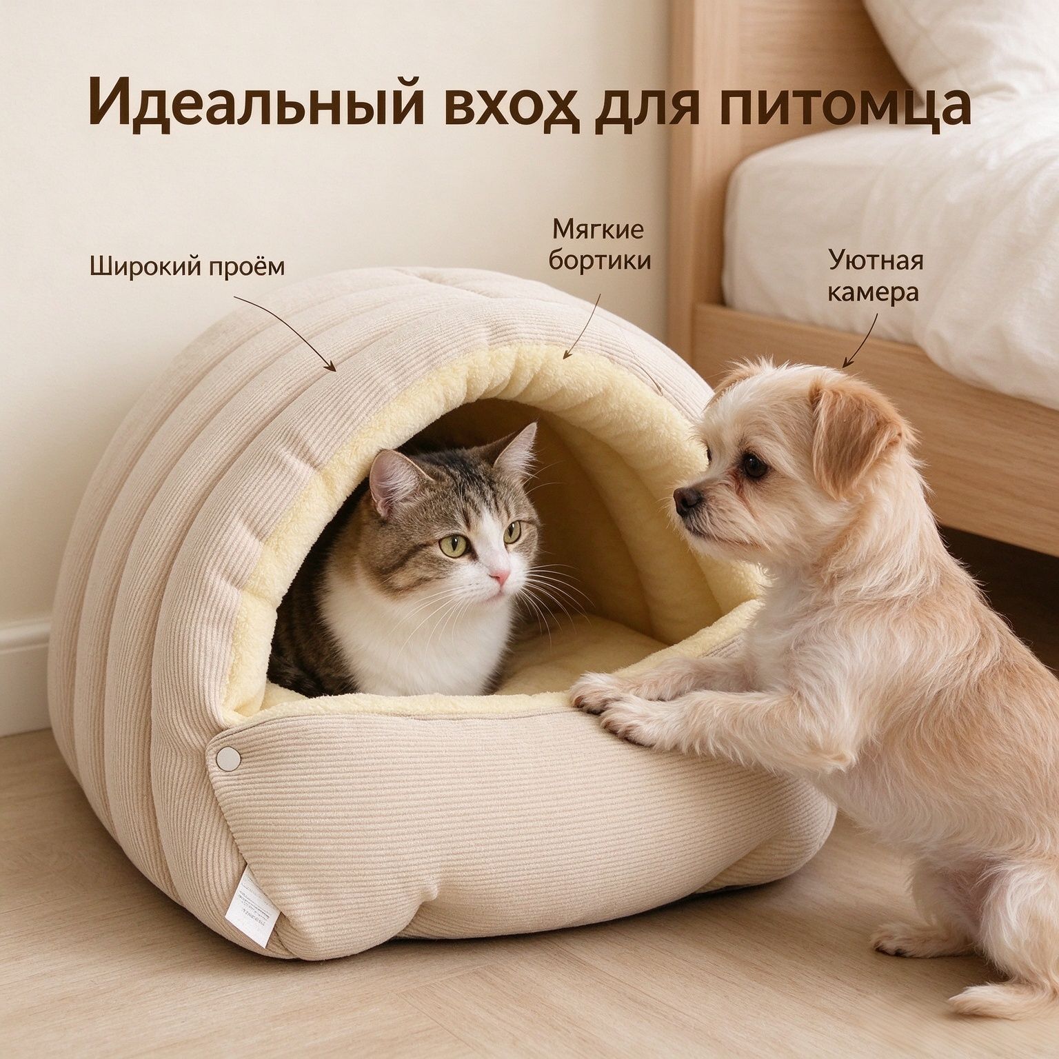 Лежанка-спальный мешок для кошек и собак мелких пород, туннельная подстилка, теплая из велюра, зимний лежак