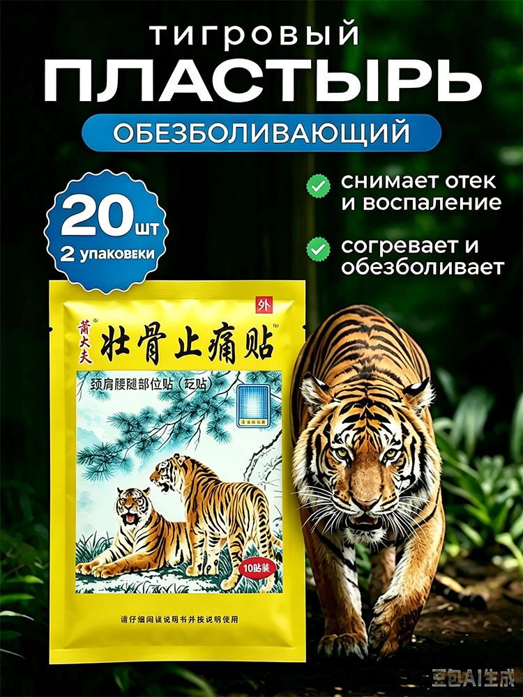 Пластырь Золотой тигр, согревающие травяные наклейки для мышц и суставов