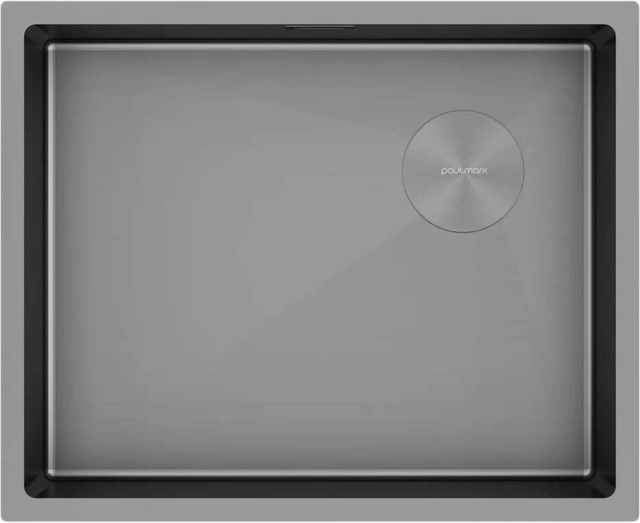 Мойка кухонная Paulmark Next-Skew PM885444-MG металлическая, 54x44, прямоугольная, серая, матовая, мойка для кухни, встраиваемая снизу, с сифоном, со сливом-переливом