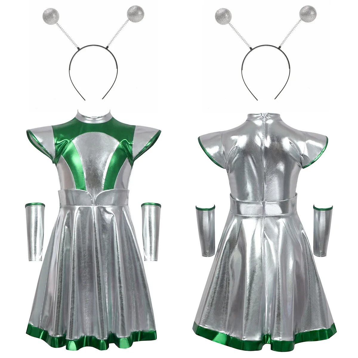 Металлический костюм инопланетянина L, Green alien dress