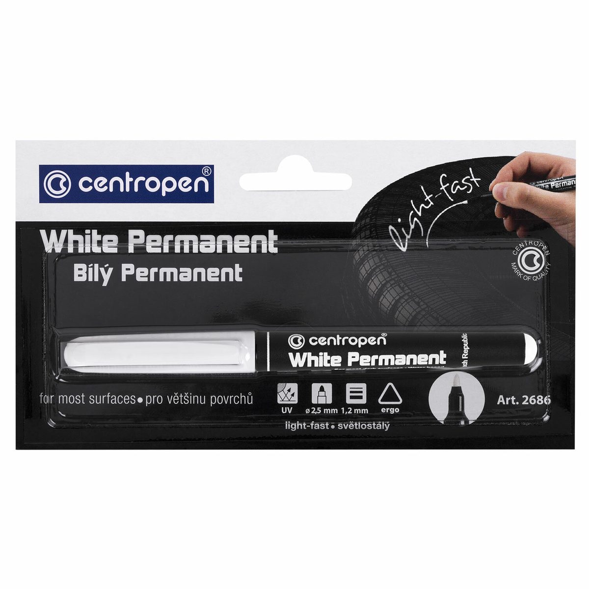 Маркер перманентный Centropen 2686 (1.2мм, круглый наконечник, белый) блистер (2686/00), 3шт.