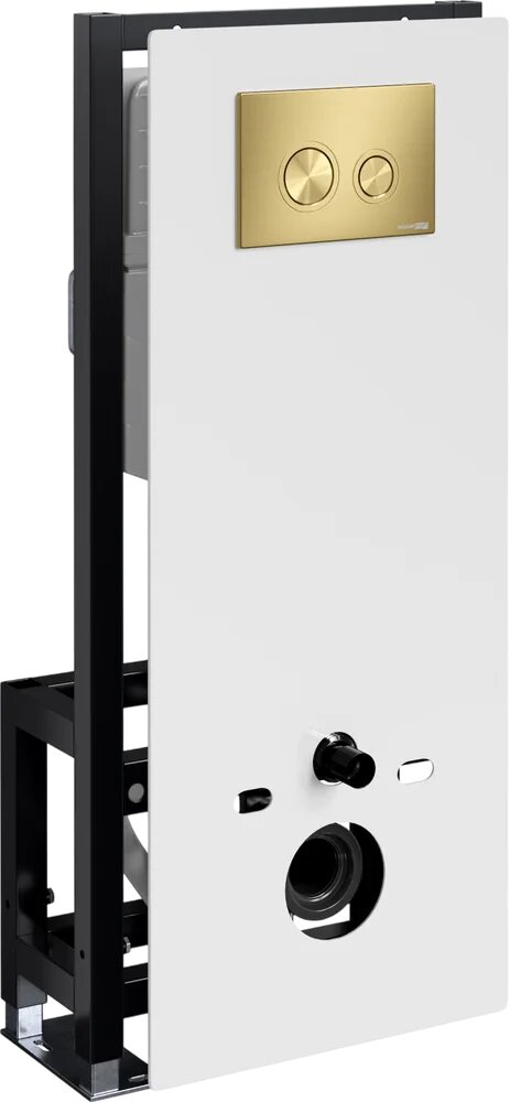 Инсталляция с кнопкой Wasserkraft Glan 66TLT.010. ME. WH. MG01 напольная, 50 см, с регулировкой по высоте, кнопка для унитаза золотая, матовая, с шумоизоляцией