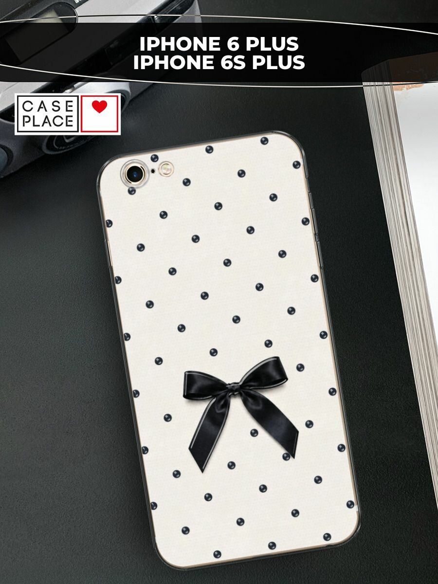 Силиконовый чехол на Apple iPhone 6 Plus/6S Plus / Айфон 6 Плюс/Айфон 6С Плюс с принтом Бантик на фоне в горошек