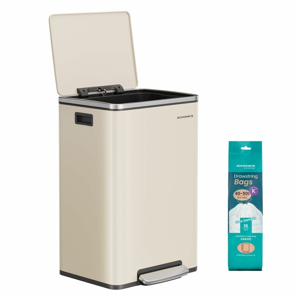 Мусорное ведро SONGMICS из нержавеющей стали, 50 л, цвет кремовый, LTB595A02
