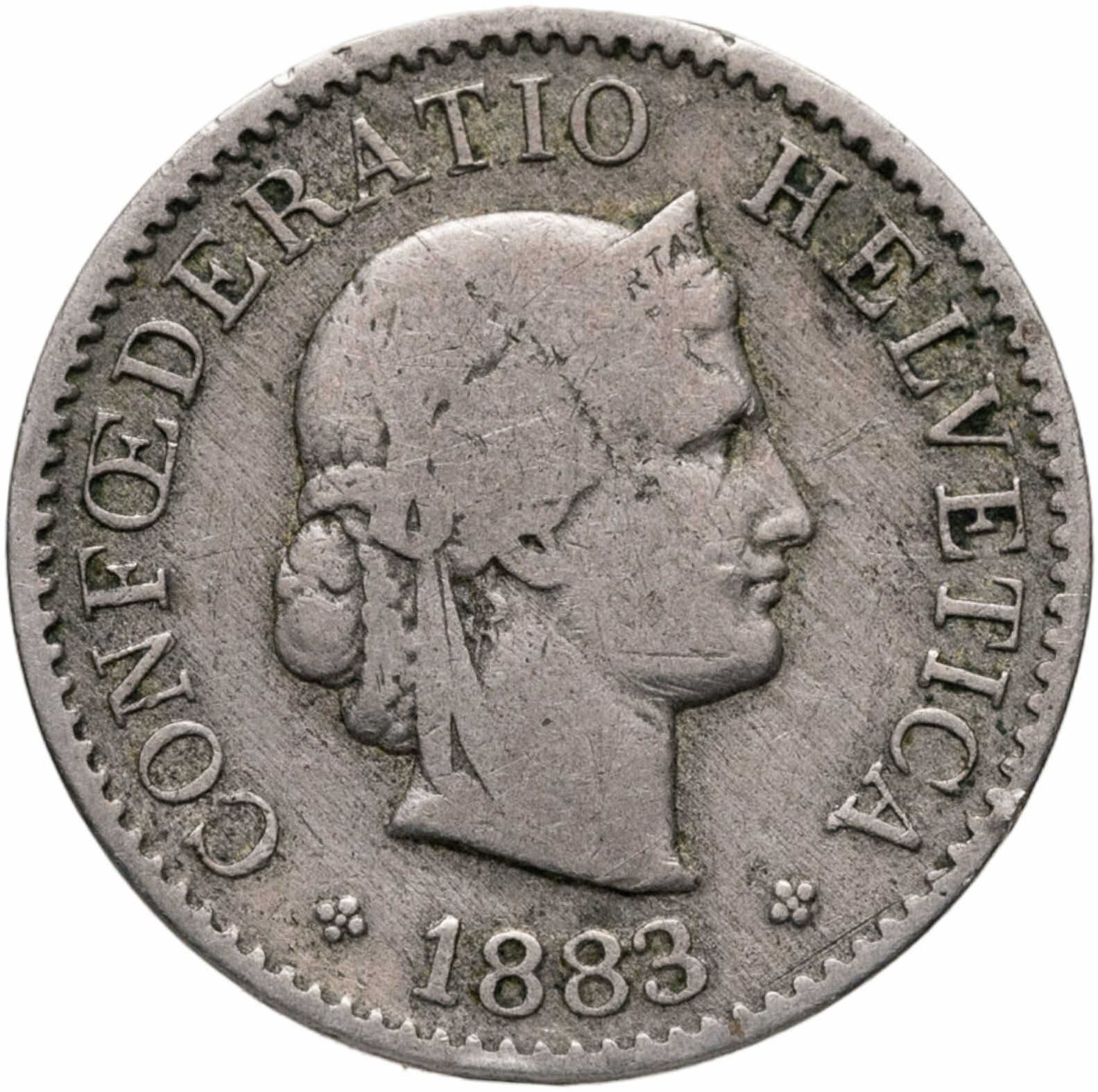 Швейцария 5 раппенов rappen 1883, Мельхиор медь-никель, в сохранности VF