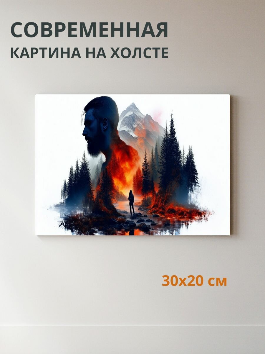 Картина на холсте Человек на фоне гор и 30x20 см