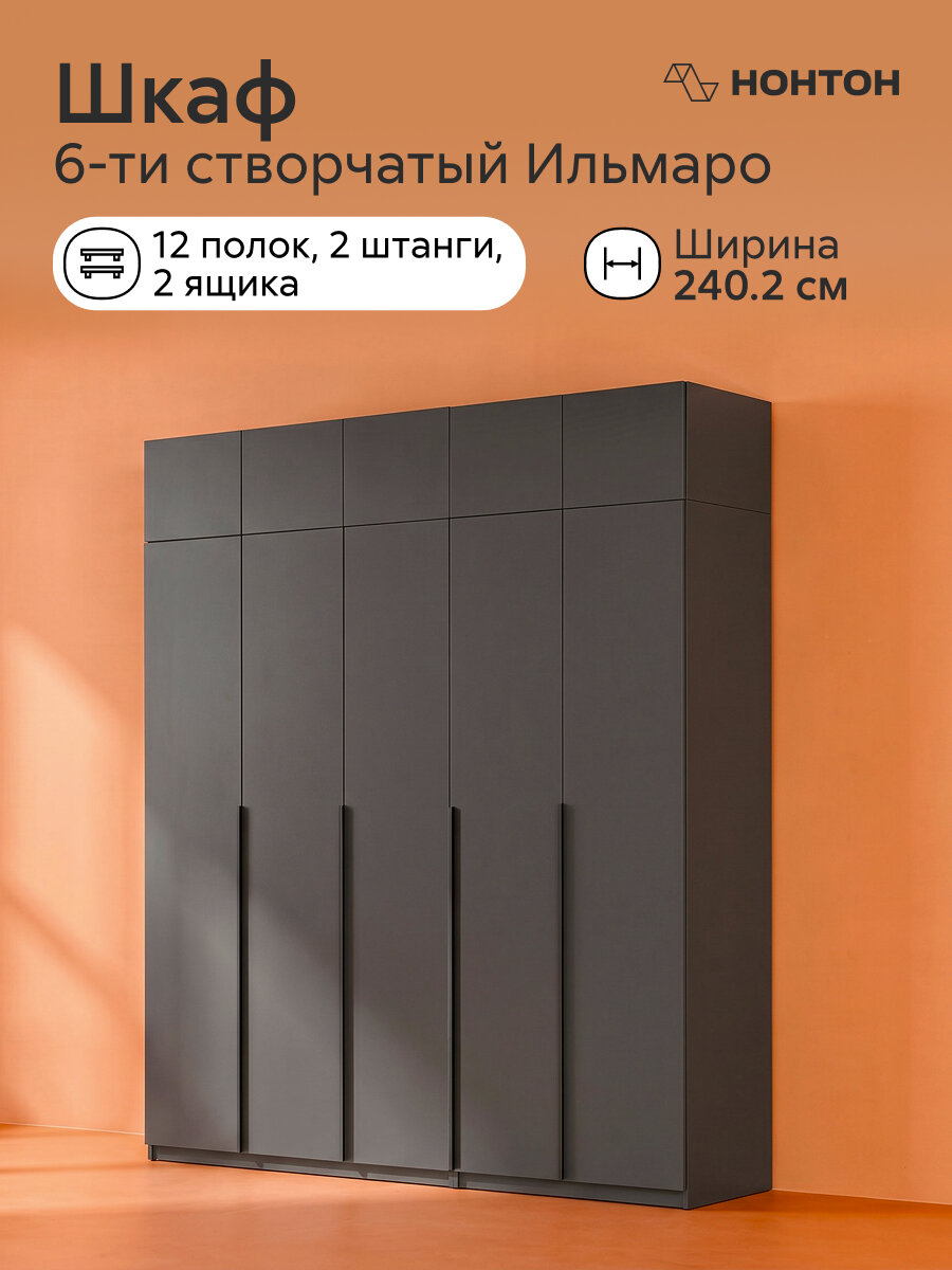 Комплект шкафов Нонтон Ильмаро, Ш: 240.2 * Г:50.6 * В:260, антресоль, (графит серый / 2 штанги)